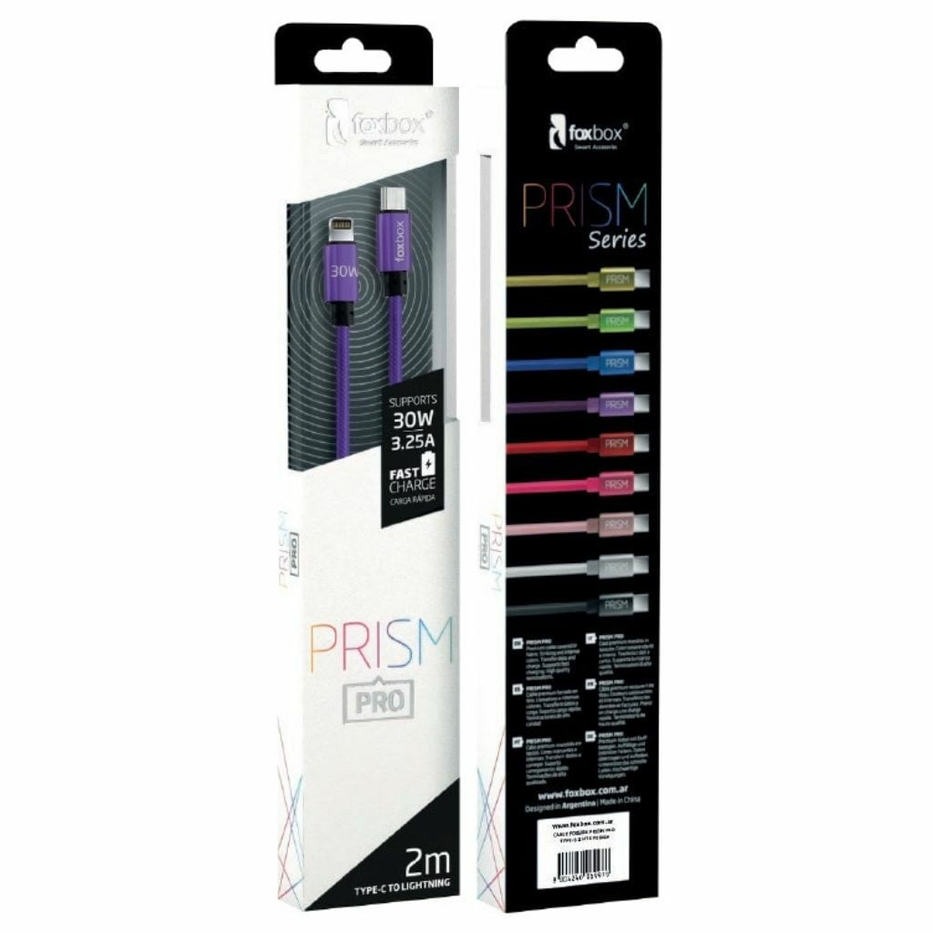 Cable Tipo-C a Lightning 1,25m Reforzado Foxbox Prism Pro Negro